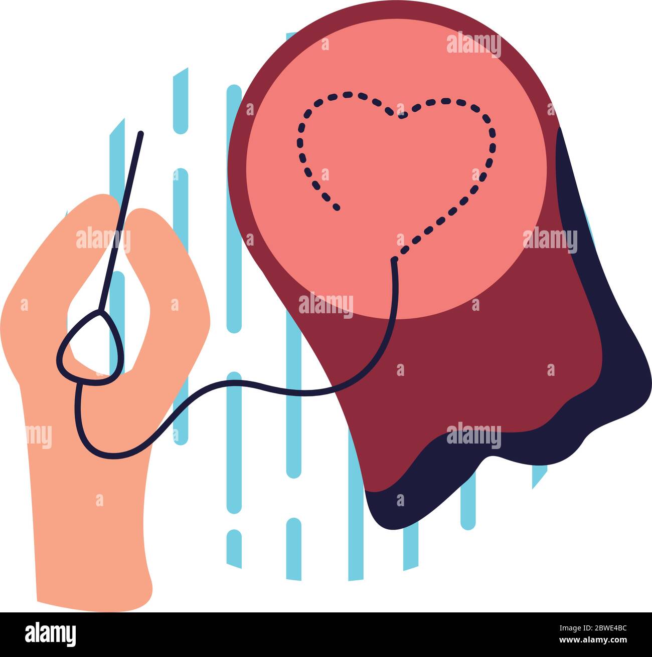 Hand with thread and needle doing heart flat style icon vector design ...