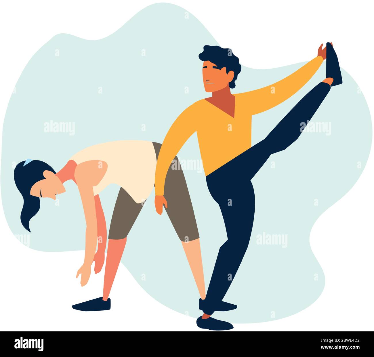 couple doing stretching and strength exercise vector illustration ...