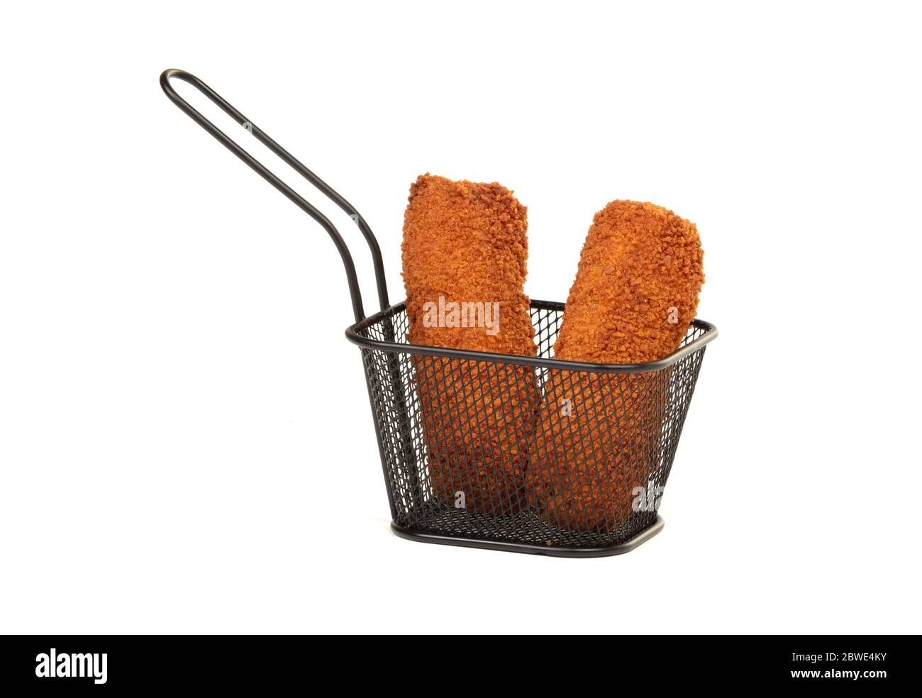 Dutch traditional snack kroket in a small basket, isolated Stock Photo ...