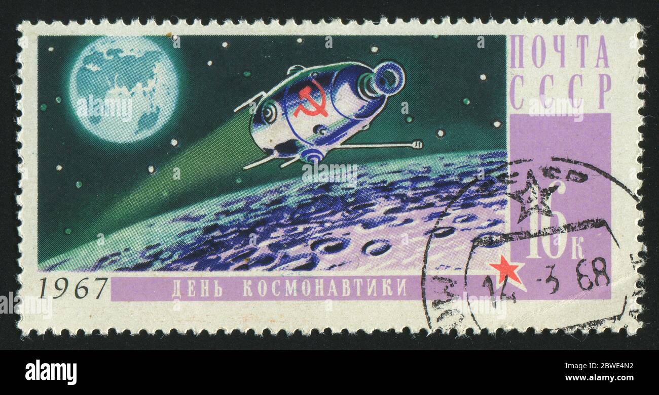 RUSSIA - CIRCA 1967: stamp printed by Russia, shows planet and rocket ...
