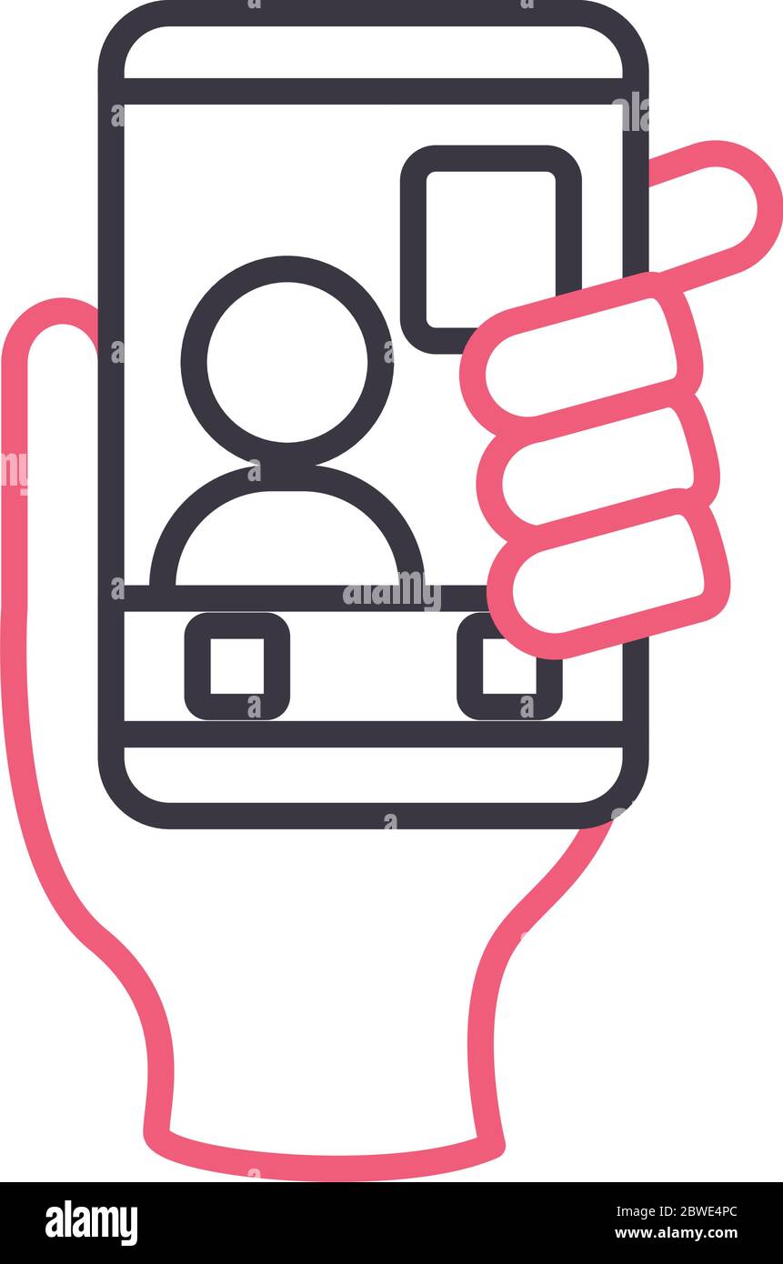 Hand holding smartphone with avatar line style icon vector design Stock ...