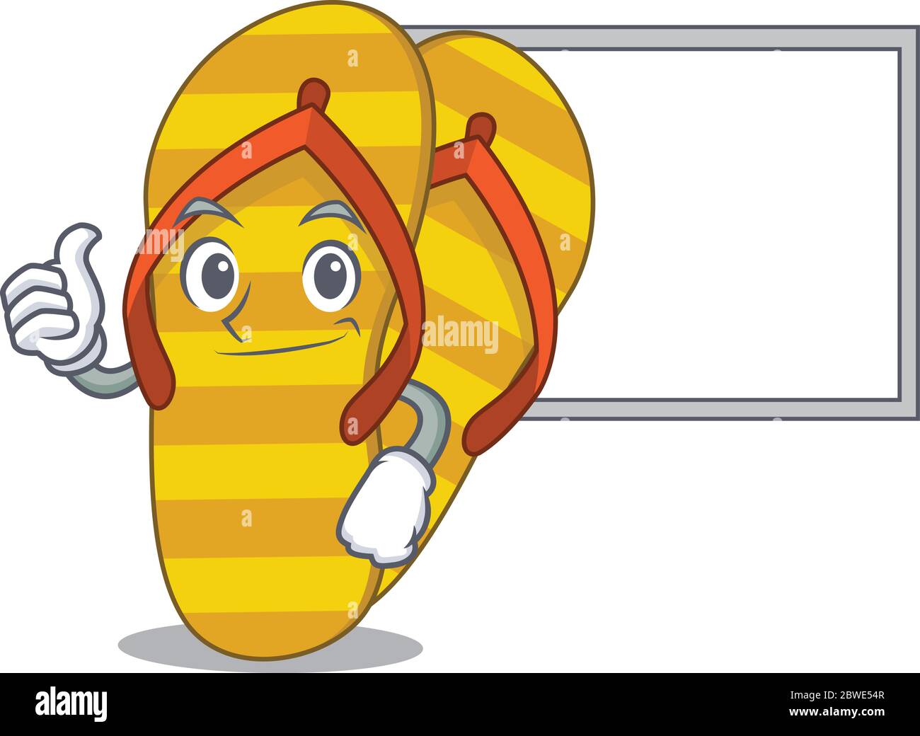 Flip flops cartoon design with Thumbs up finger bring a white board ...