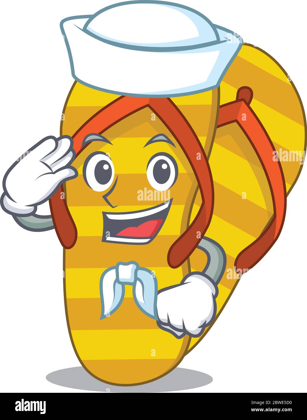 Smiley sailor cartoon character of flip flops wearing white hat and tie ...