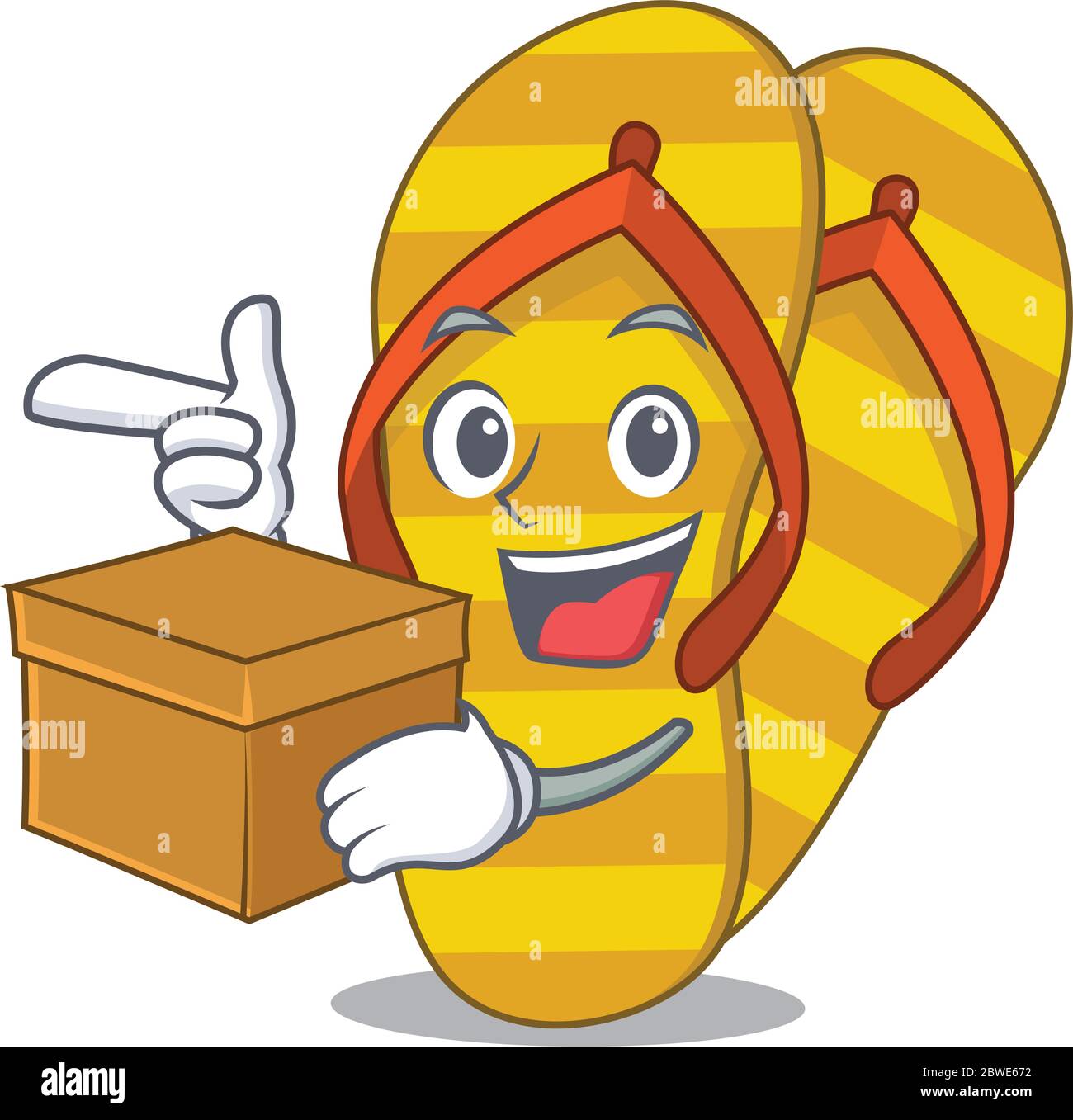 A cheerful flip flops cartoon design concept having a box Stock Vector ...