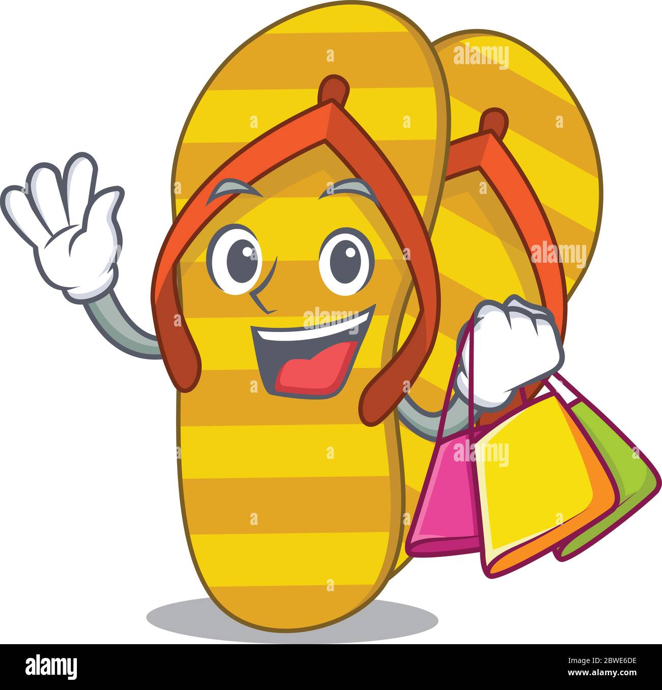 wealthy flip flops cartoon character with shopping bags Stock Vector ...