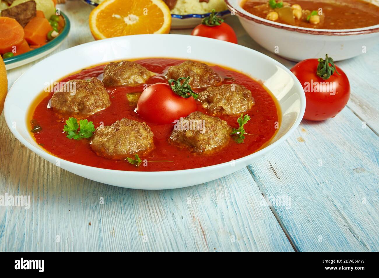 Tajine de kafta, Algerian cuisine, Traditional assorted Mediterranean ...