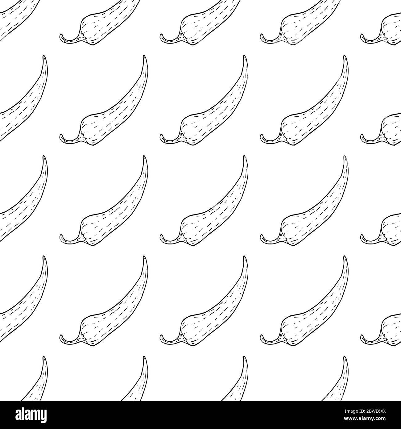 Black line chili pepper isolated on white background pattern vector ...