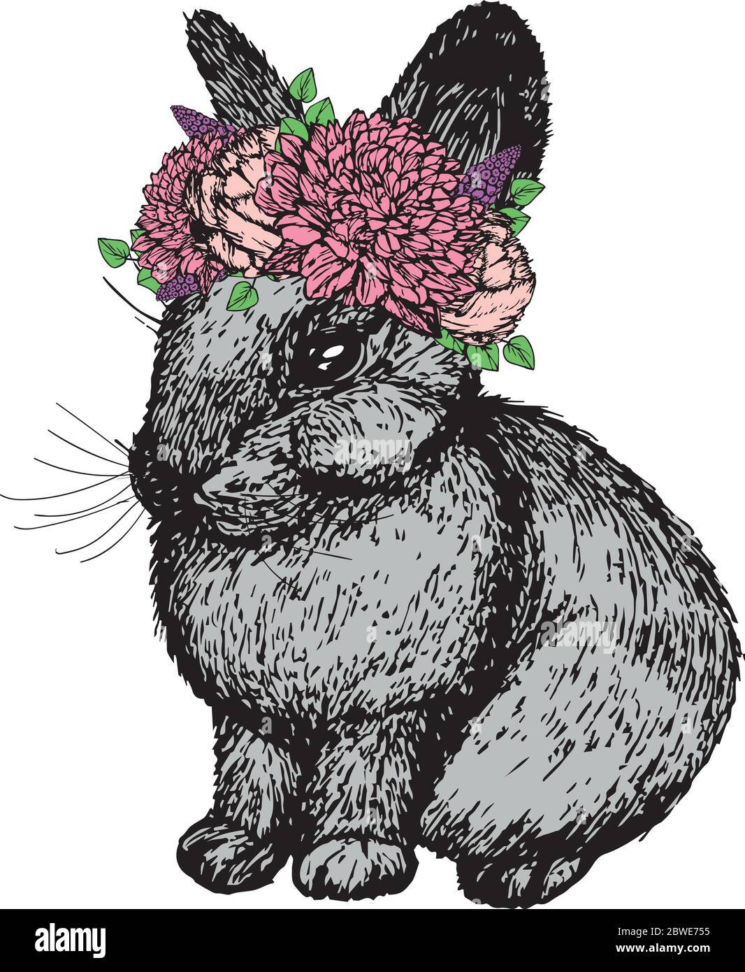 Easter bunny with flowers vector illustration Stock Vector Image & Art ...