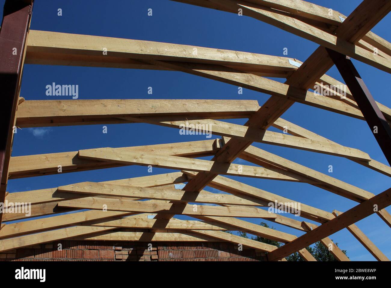 Roof trusses not covered with ceramic tile on a detached house ...
