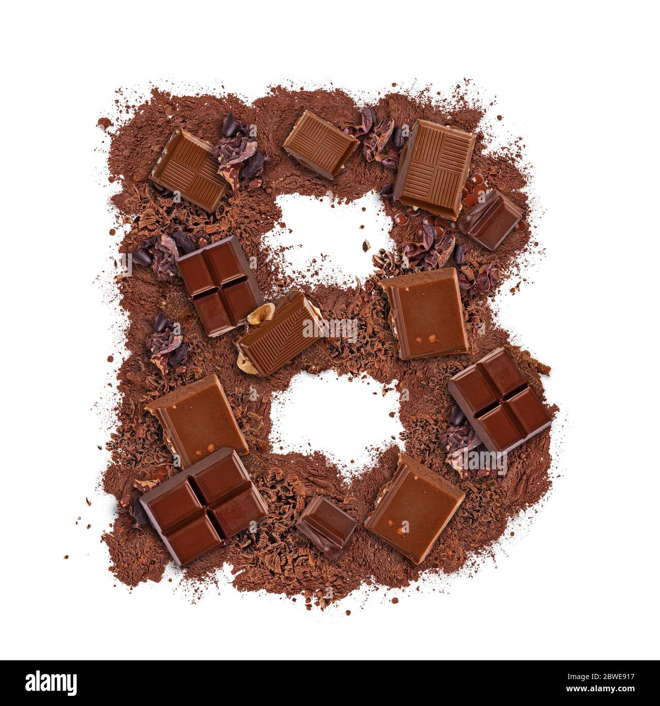 Letter B made of chocolate bar pieces isolated on white background ...