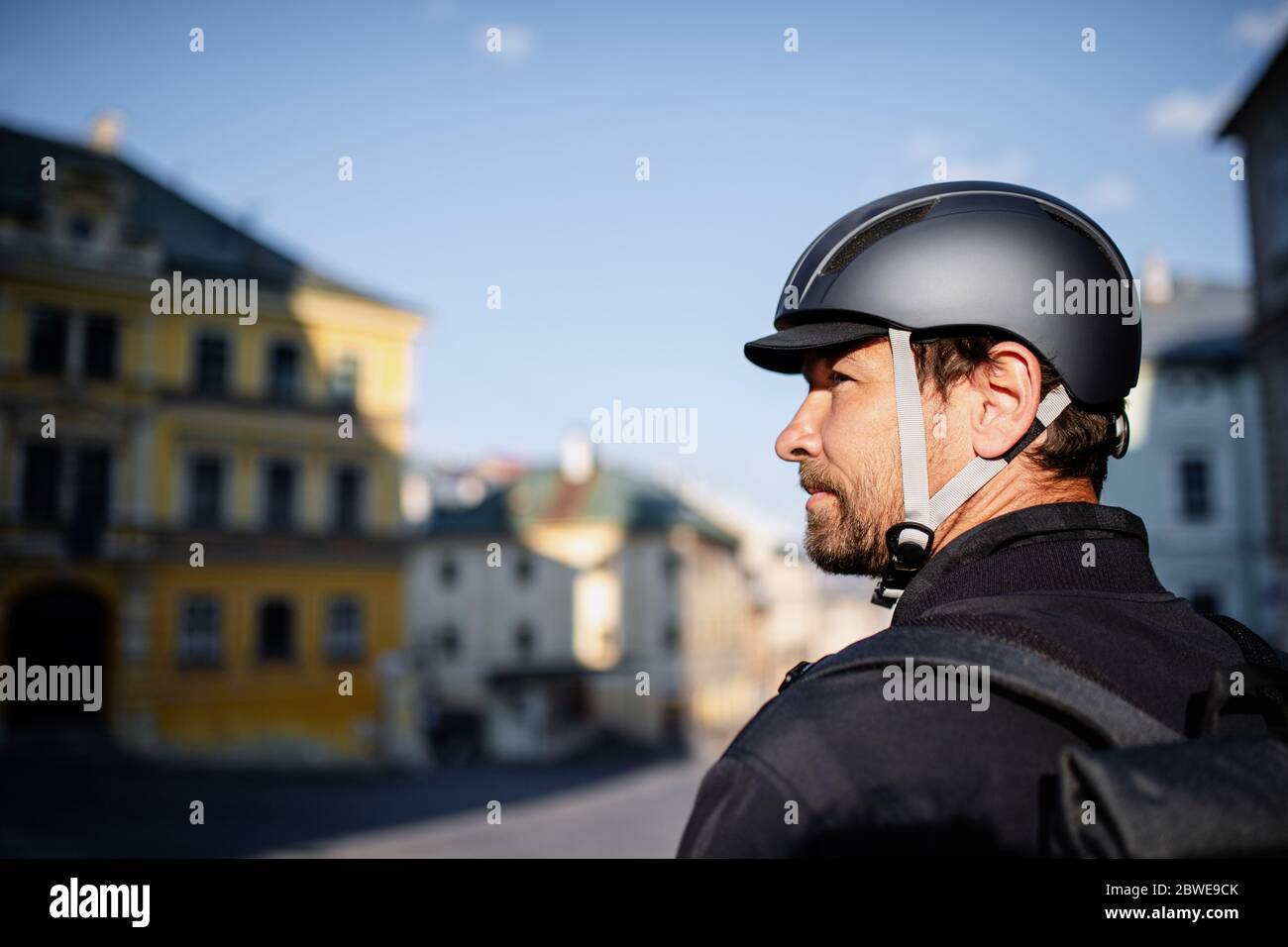Delivery man helmet hi-res stock photography and images - Alamy