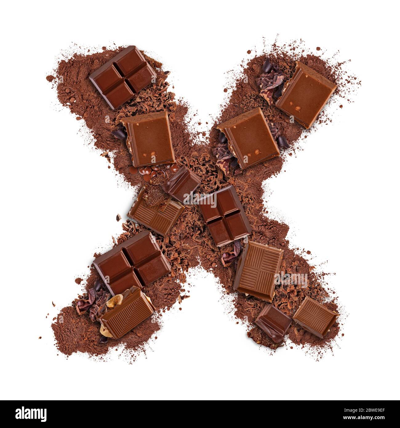 Letter X made of chocolate bar pieces isolated on white background ...
