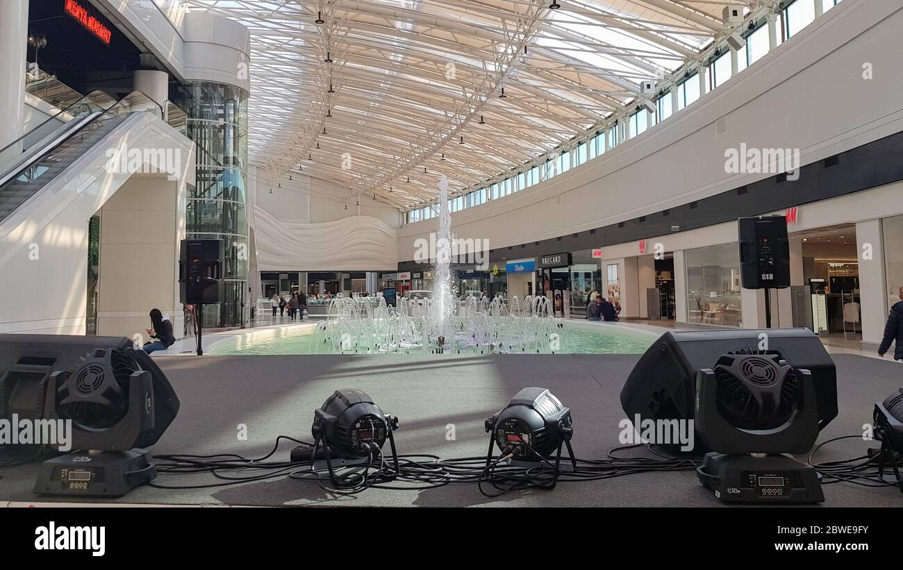 Empty stage with stage equipment in a large shopping center Stock Photo ...