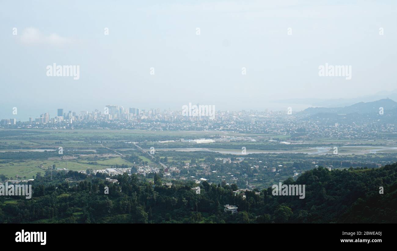 View of Batumi bay and cityscape in Georgia with skyline on sunny day ...