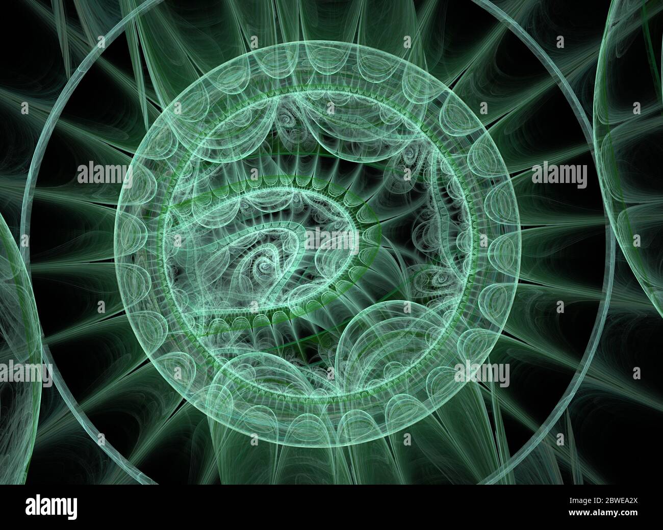 Green abstract round fractal lines on black Stock Photo - Alamy