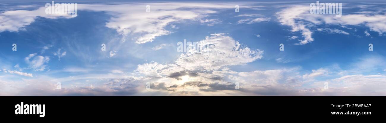 dark blue sky before sunset with beautiful clouds. Seamless hdri ...