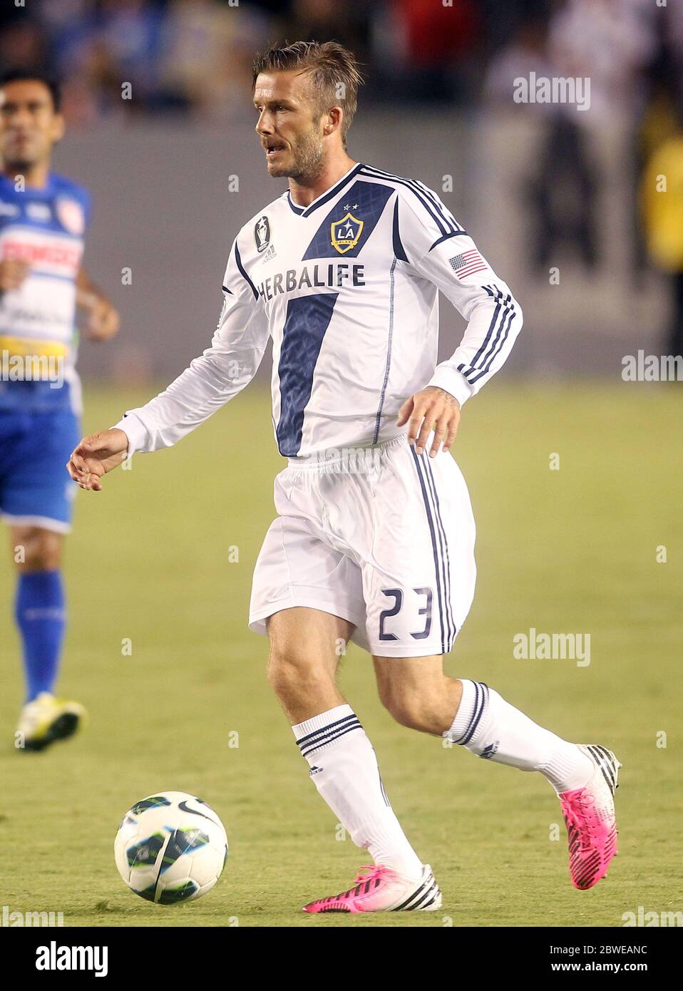 David Beckham kicking football during game, February 2011 Stock Photo ...