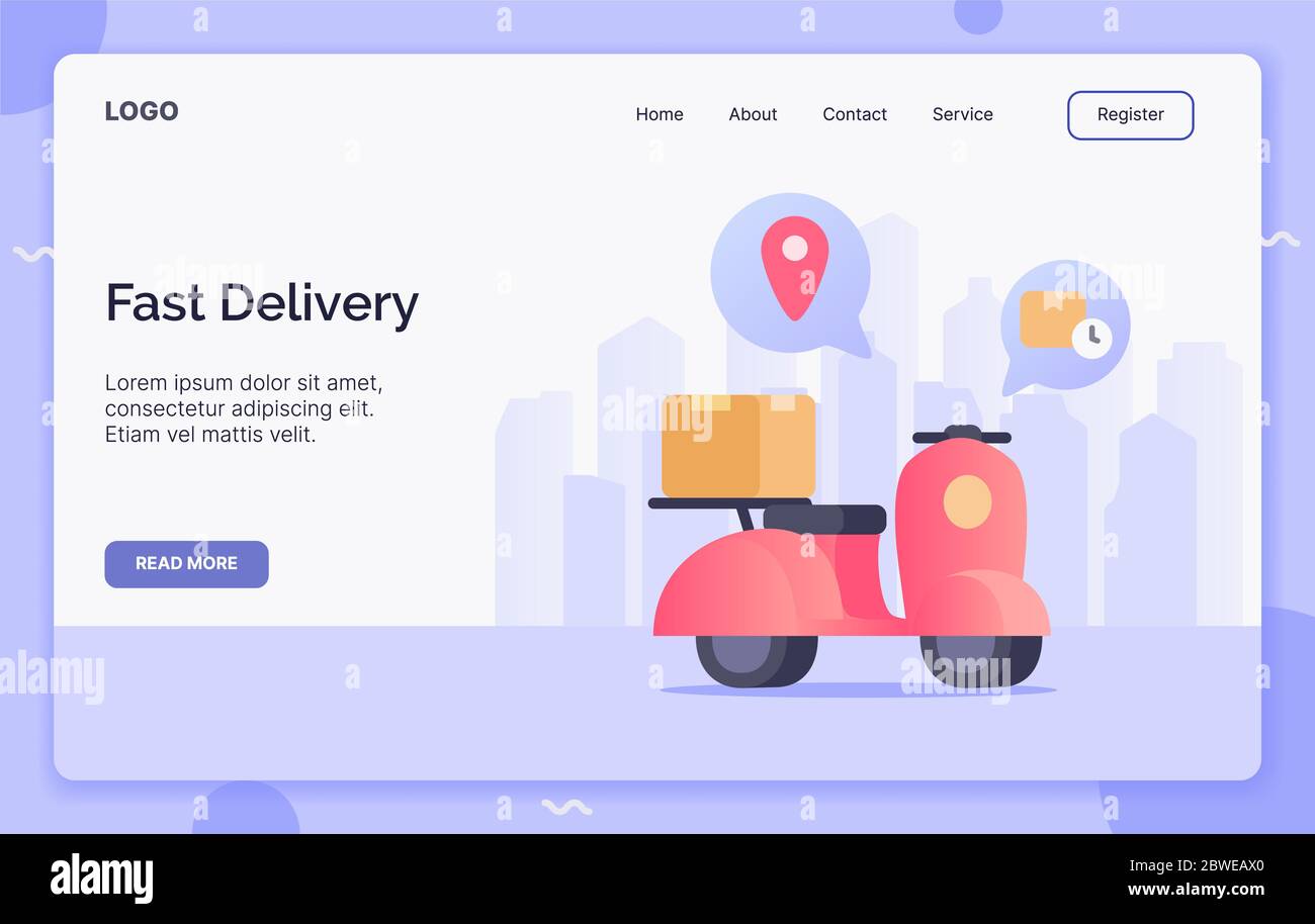 Fast Delivery with scooter campaign concept for website template ...