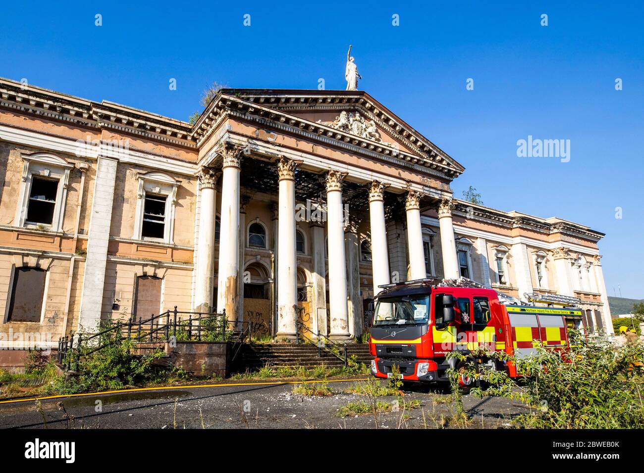Northern Ireland Fire and Rescue Service firefighters tackling a large ...