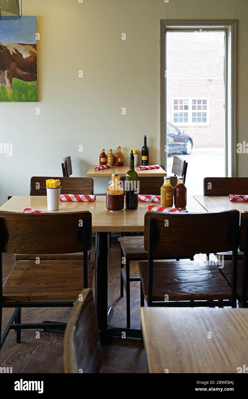 Restaurant table setting and arrangement, decorated with dipping sauce ...