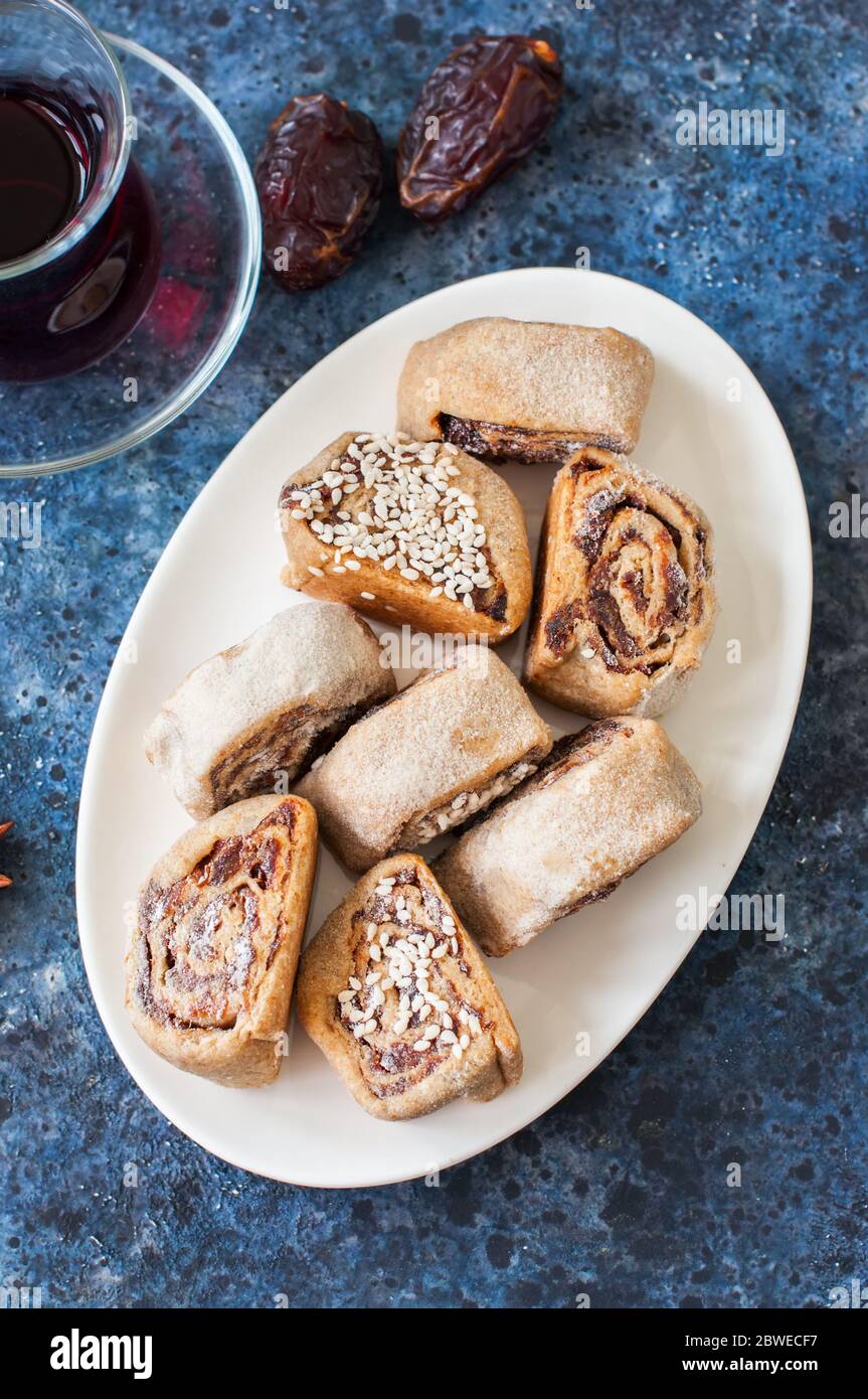 Makrouta - middle eastern cookies with date filling. Traditional arabic ...