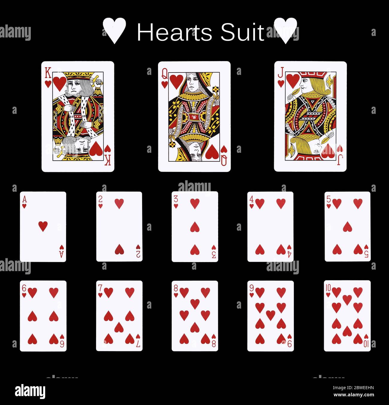 Playing cards hearts suit. Faces double sized. Isolated on black Stock ...