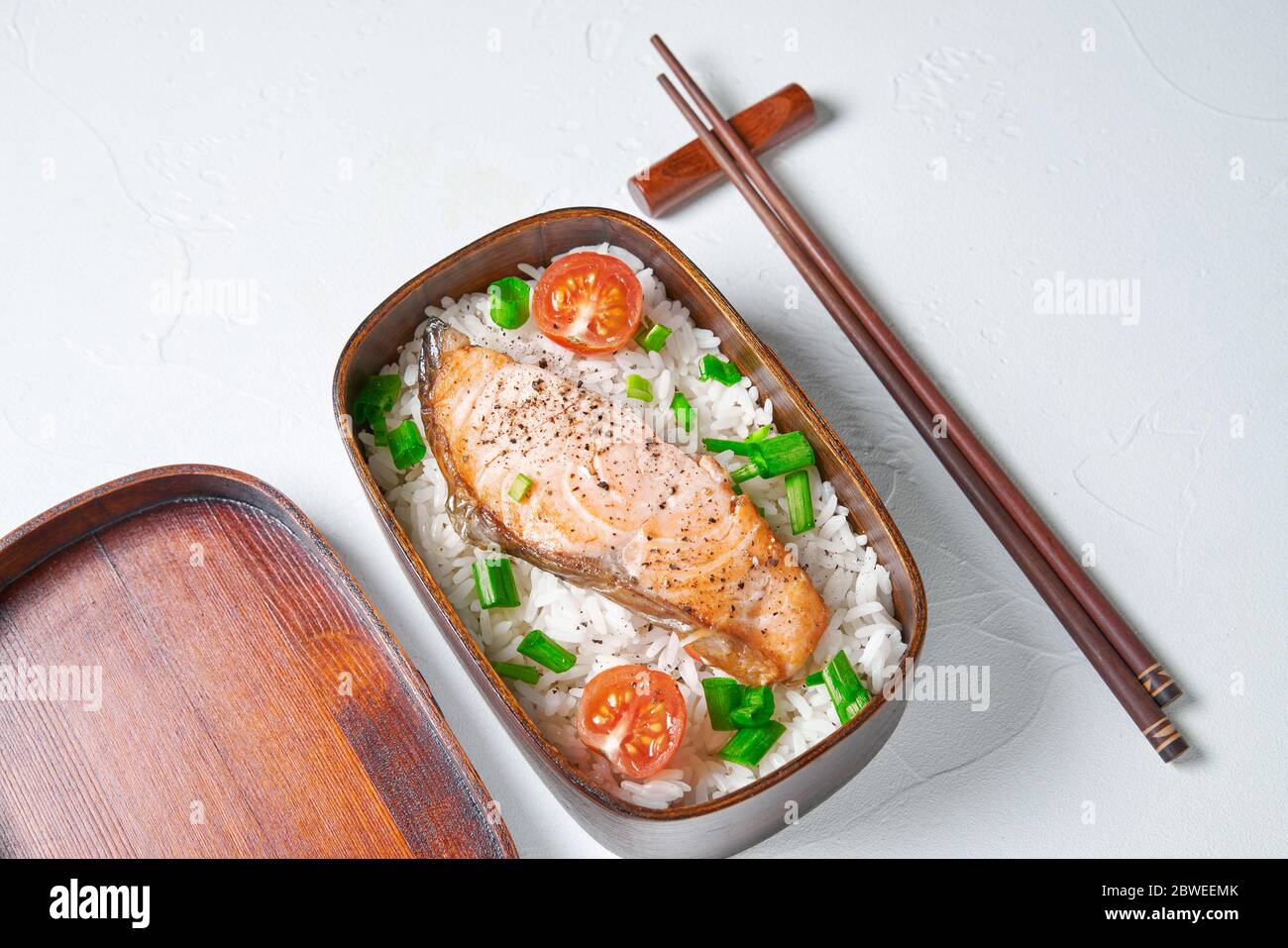 Japanese style lunch bento box. Take away or food delivery concept ...
