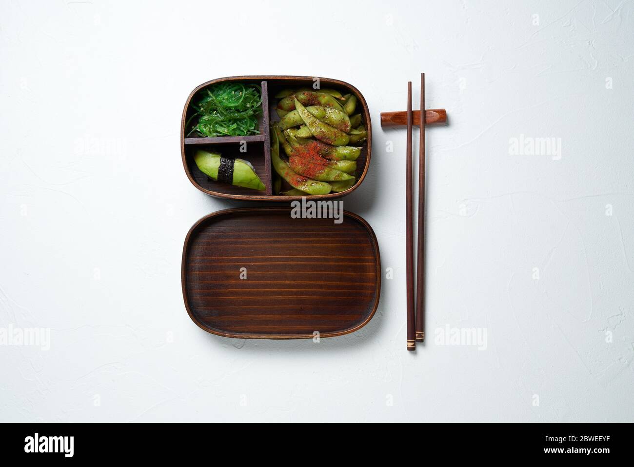 Asian food with freash vedeterian meals in wooden bento box from a ...