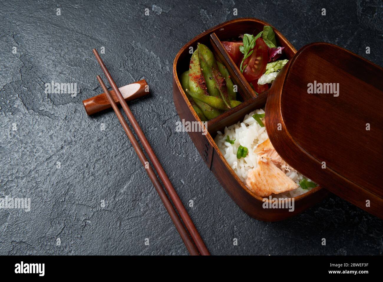 Japanese lunch bento box. Take away concept on stone background Stock ...