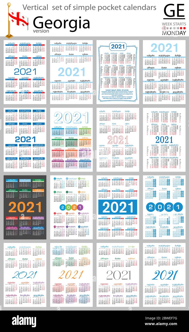 Georgian vertical set of pocket calendars for 2021 (two thousand twenty ...