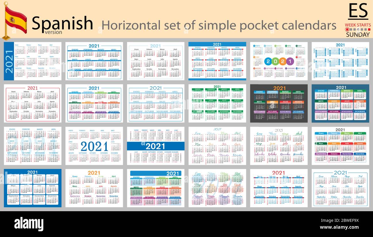 Spanish horizontal set of pocket calendars for 2021 (two thousand ...