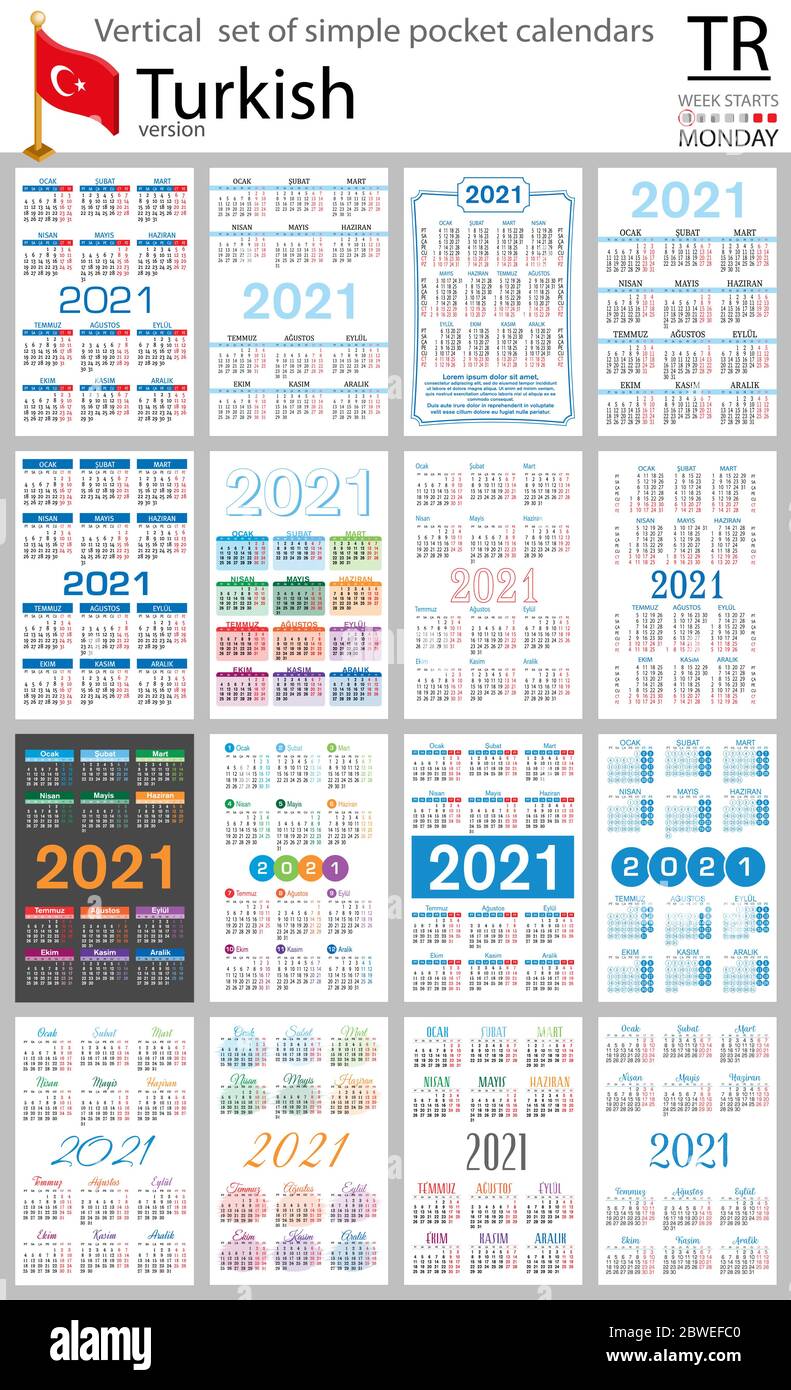 Turkish vertical set of pocket calendars for 2021 (two thousand twenty ...