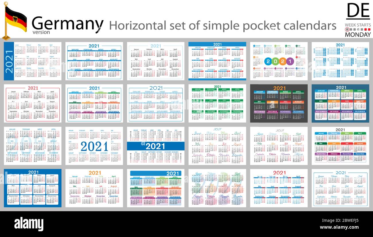 German horizontal set of pocket calendars for 2021 (two thousand twenty ...
