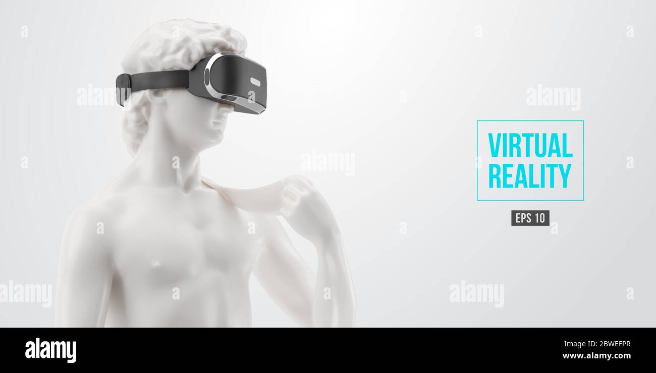 VR headset technology concept. 3d render of the statue of David, man ...