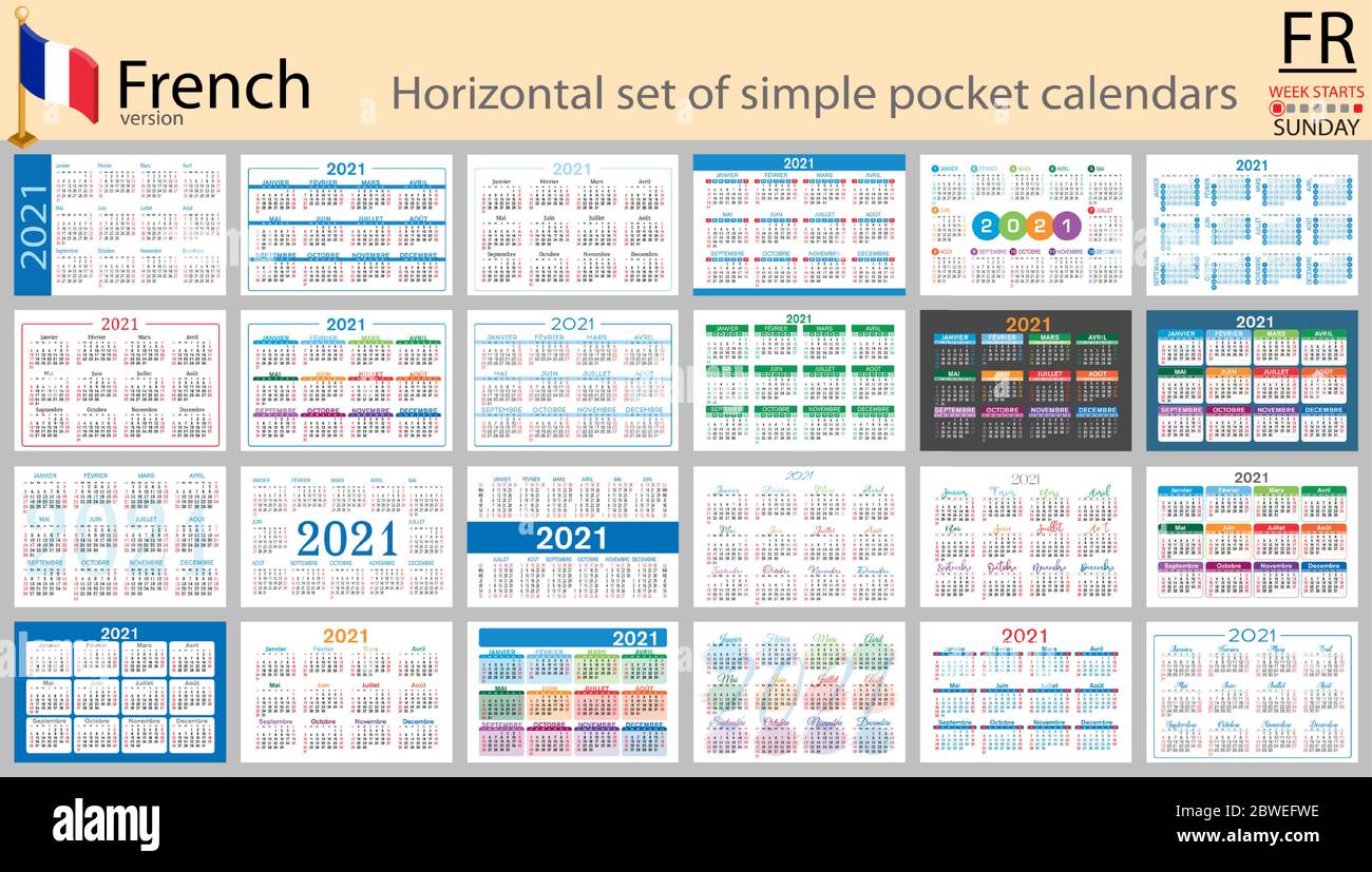 French horizontal set of pocket calendars for 2021 (two thousand twenty ...
