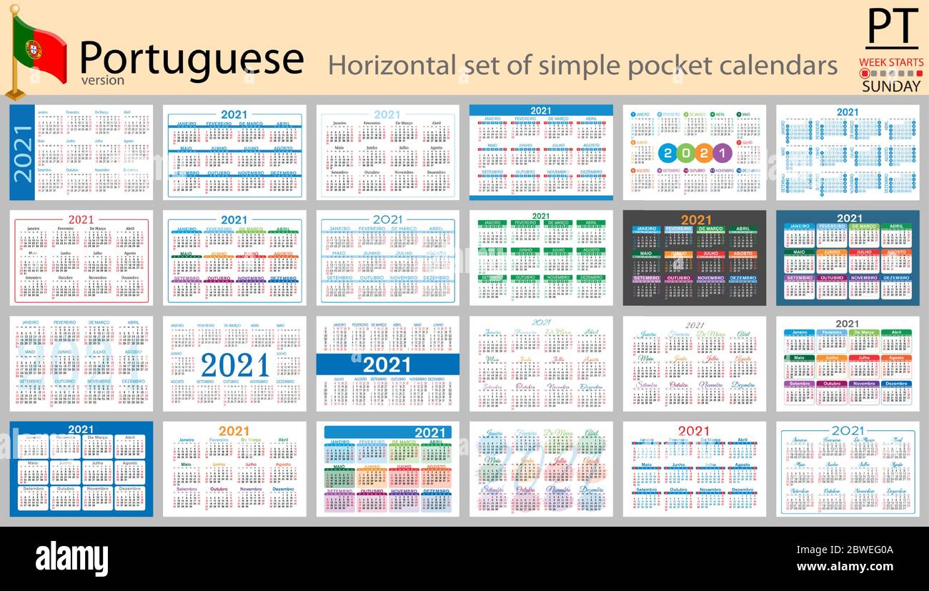 Portuguese horizontal set of pocket calendars for 2021 (two thousand ...