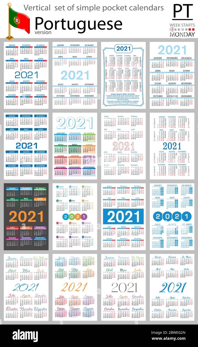 Portuguese vertical set of pocket calendars for 2021 (two thousand ...