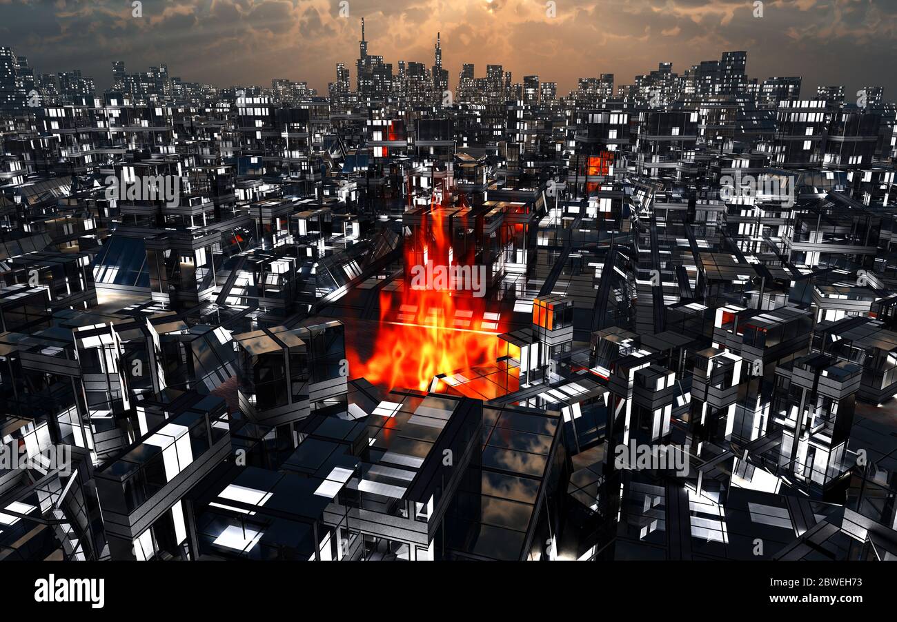 A City On Fire Stock Photo - Alamy