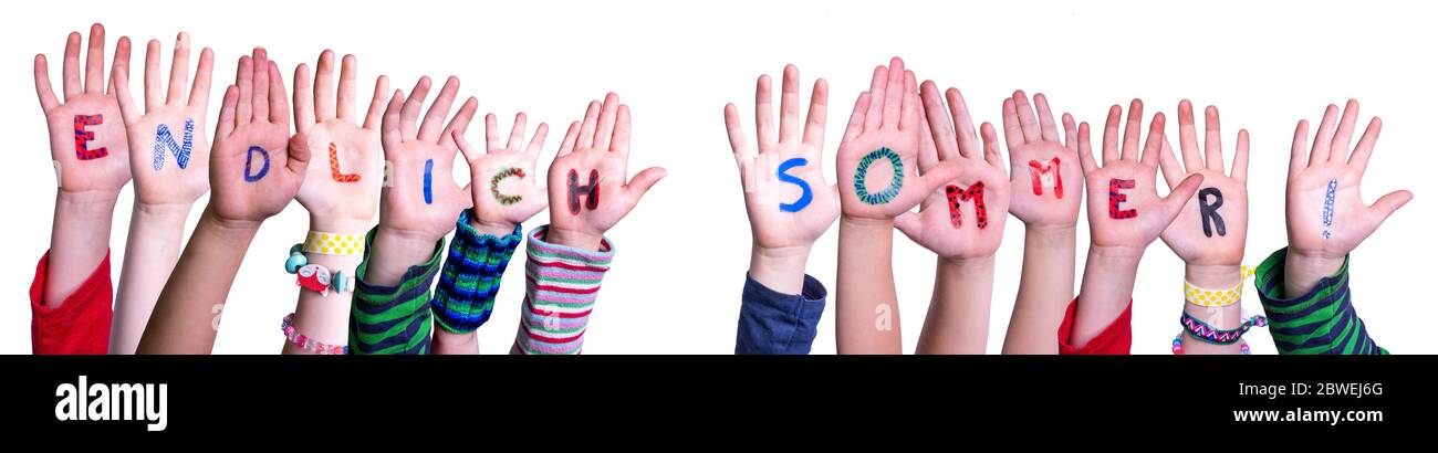 Children Hands, Endlich Sommer Means Finally Summer, Isolated ...