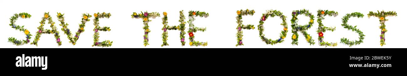 Flower And Blossom Letter Building Word Save The Forest Stock Photo - Alamy