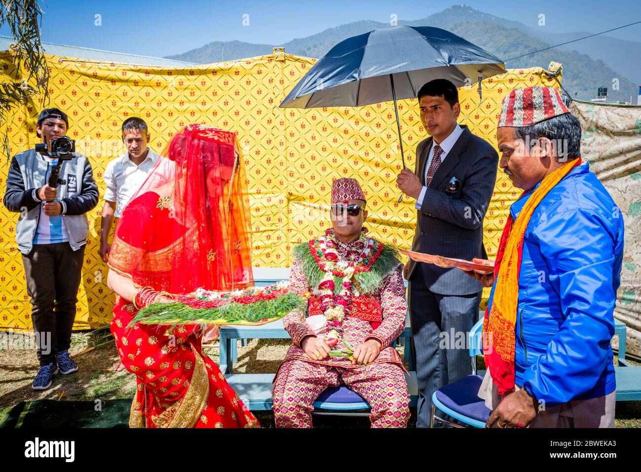 Kathmandu,Nepal - March 13,2019 : Bride welcoming Groom during wedding ...