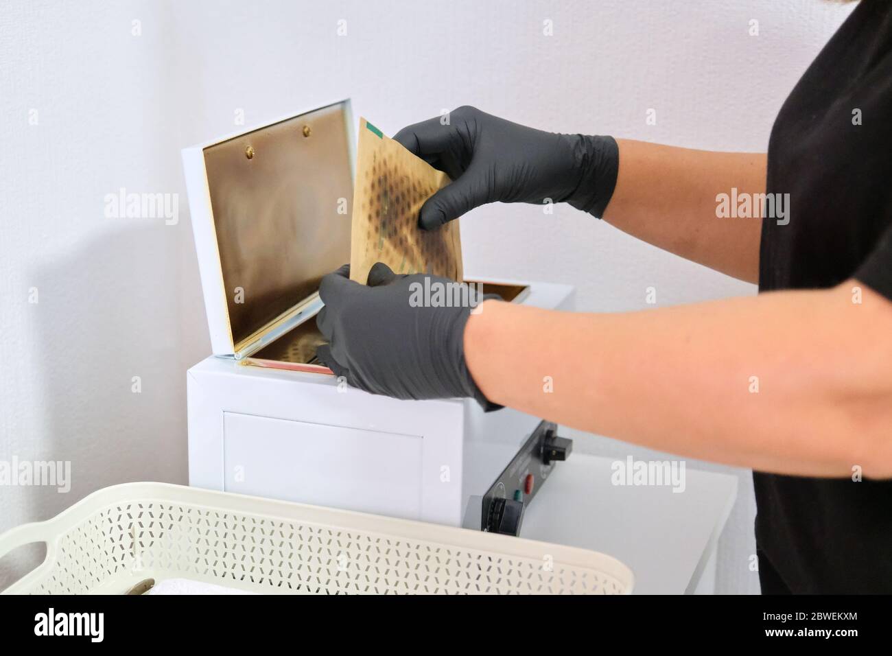 Sterilization of manicure tools with dry hot air in an autoclave Stock ...