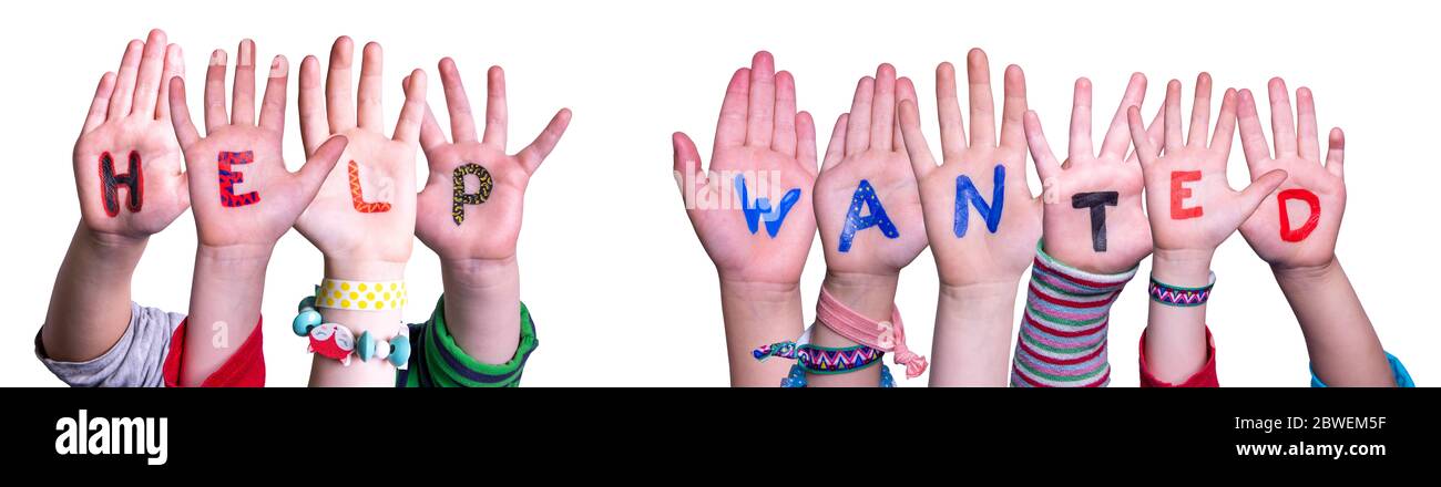 Children Hands Building Word Help Wanted, Isolated Background Stock ...