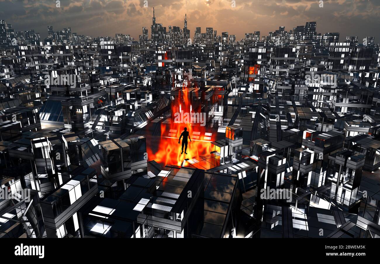 A City On Fire Stock Photo - Alamy