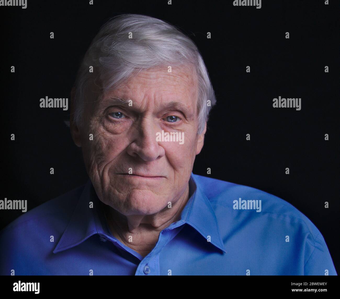 Retired, strong, mature, Caucasian male, with blue eyes, in a blue ...