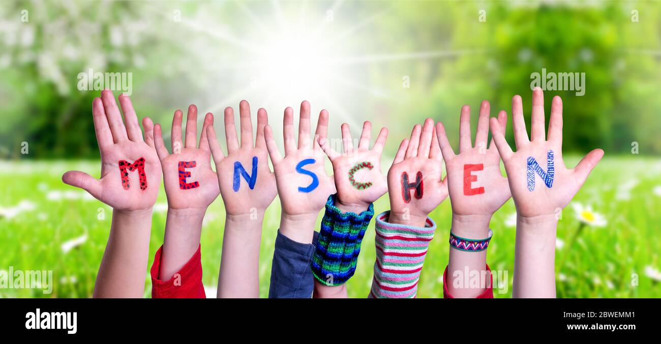 Children Hands Building Word Menschen Means Human, Grass Meadow Stock ...