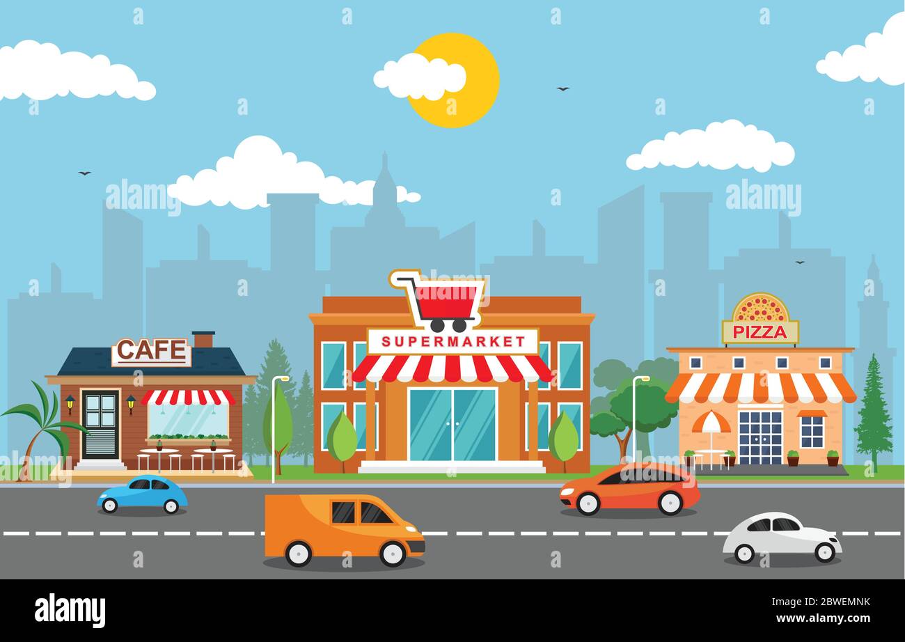 Shop Store Small Business Landscape in Town Urban with Tree Sky ...