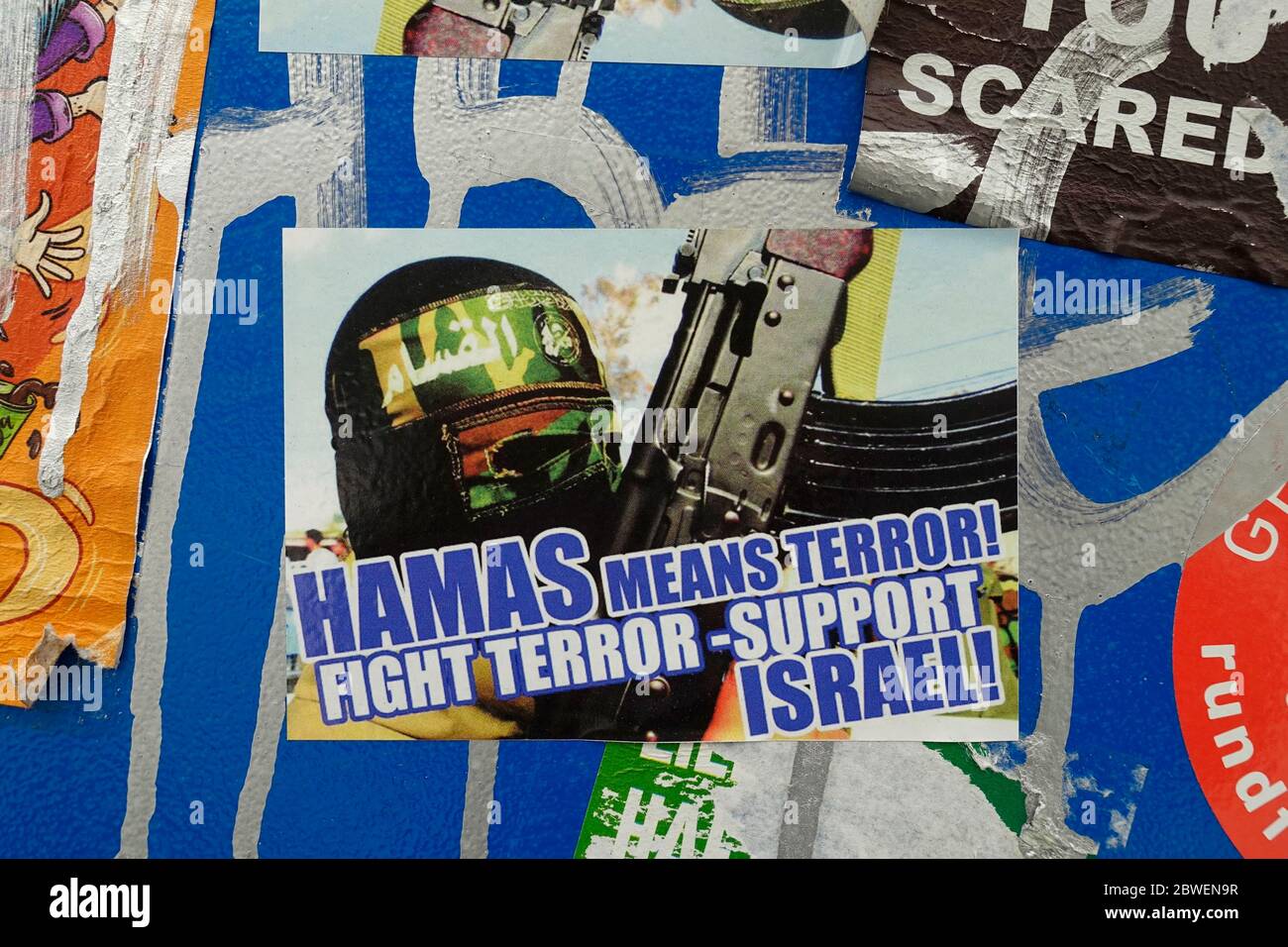 Sticker, Hamas means terror, fight terror, support Israel, Kreuzberg ...