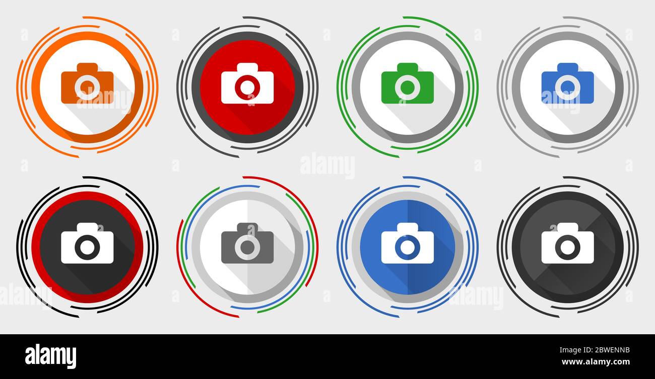 Camera vector icon set, modern design flat graphic in 8 options for web ...