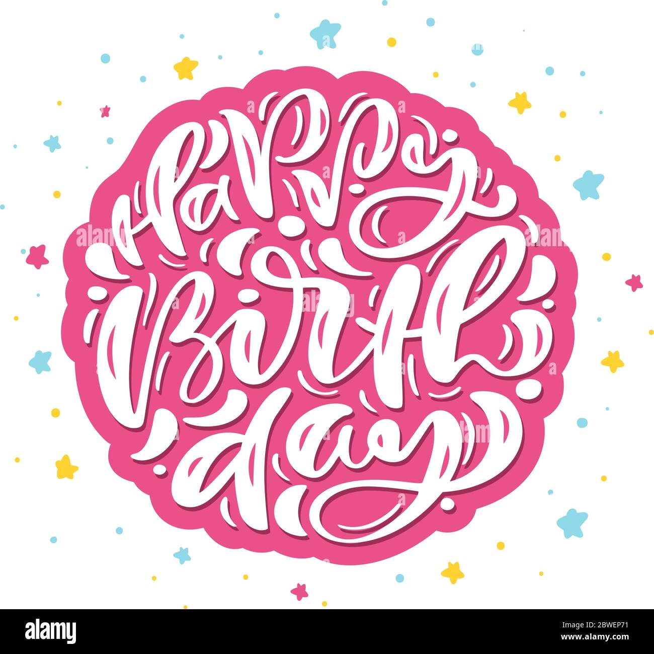 Happy Birthday Hand drawn vector text phrase. Calligraphy lettering ...